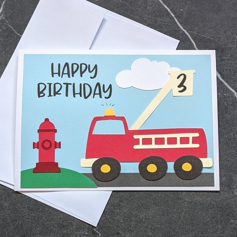 Firetruck Customized Birthday Card - Etsy