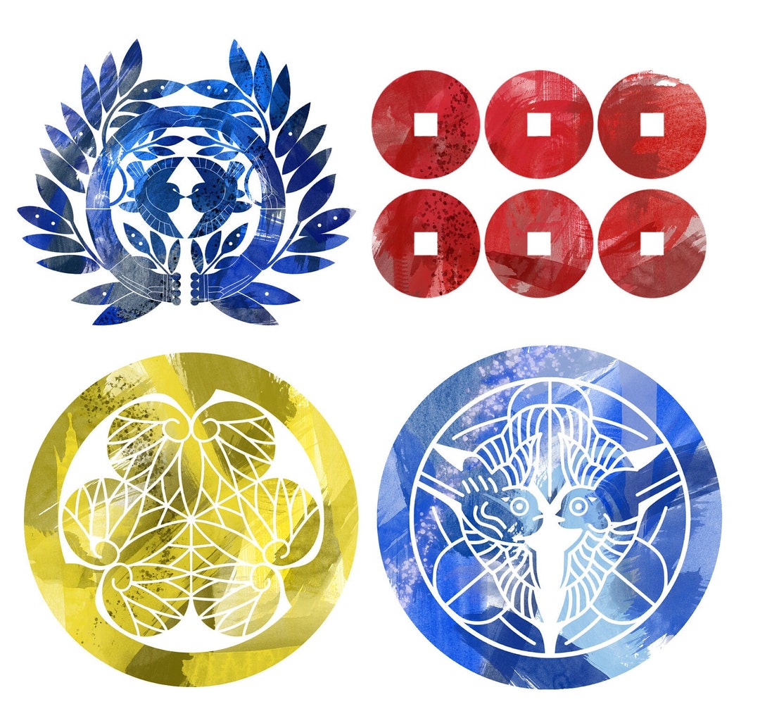 Japanese Samurai Emblem Logos Set of 4, Art Prints, Digital Download ...