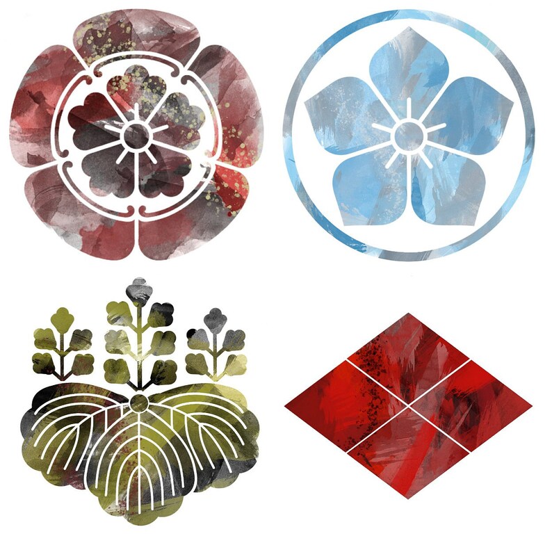 Japanese Samurai Emblem Logos Set of 4, Art Prints, Digital Download ...