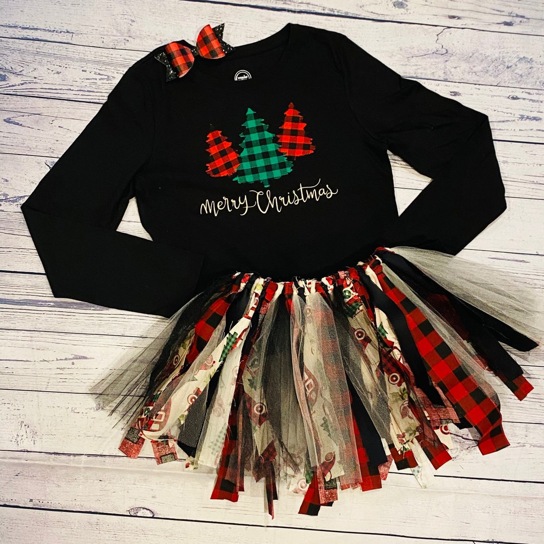 Buffalo Plaid Girls Outfit Set, Christmas Tree Outfit, Christmas Tutu ...