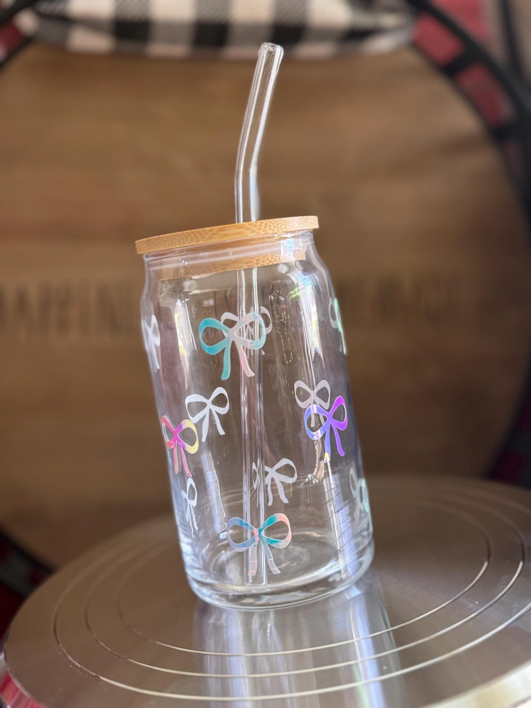 Pink Bows Iced Coffee Cup, Glass Cup, Mothers Day Gift, Teen Girl Gifts ...