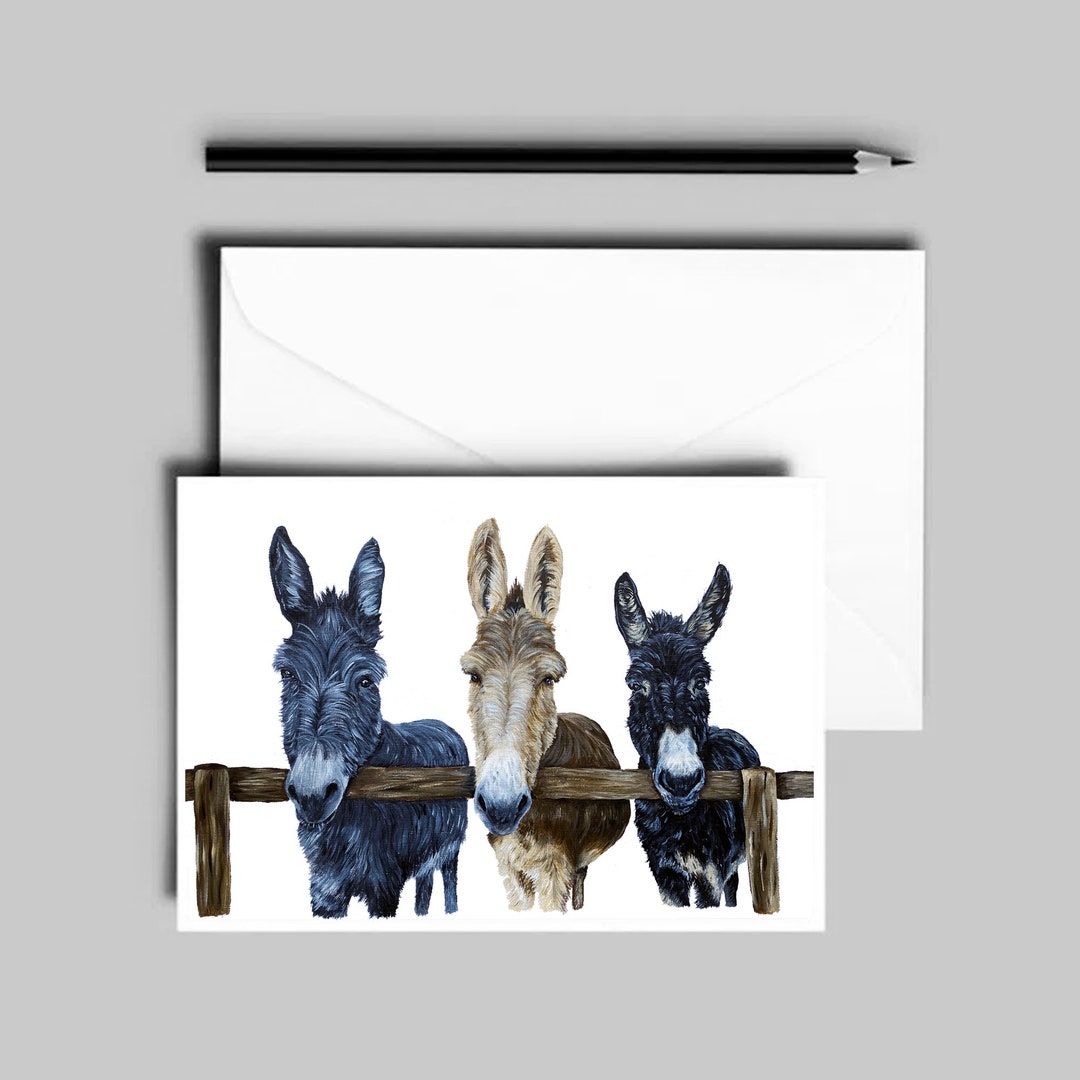 Donkey Greeting Card, Animal Birthday Card, All Occasion Card, Animal ...