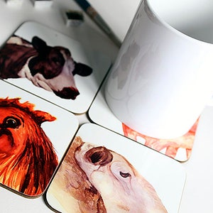 Farm Animal Coasters, Single Coaster, Coaster Sets, Watercolour Art ...