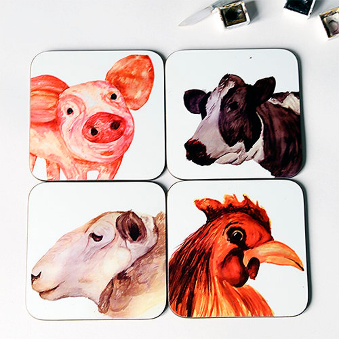 Farm Animal Coasters, Single Coaster, Coaster Sets, Watercolour Art ...