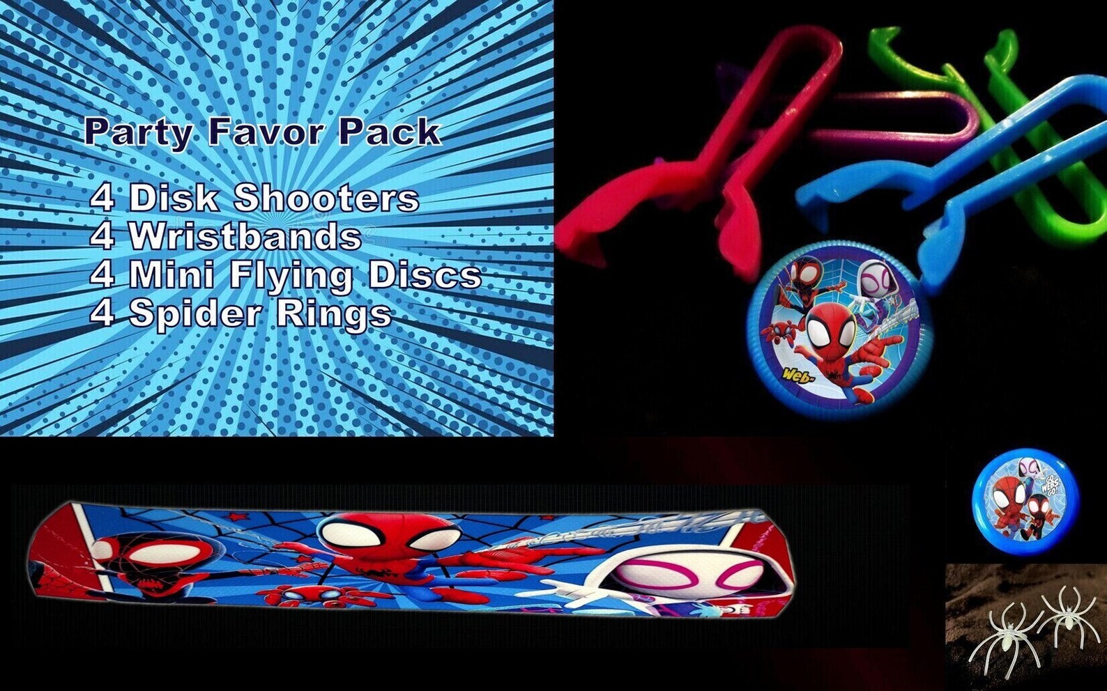 Spidey 4 Wristbands 4 Mini Flying Discs 4 Spider Rings 4 - Etsy