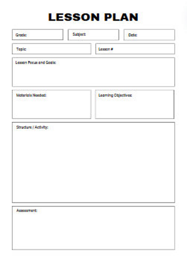 Customizable Lesson Plan Template for Teachers - Etsy UK