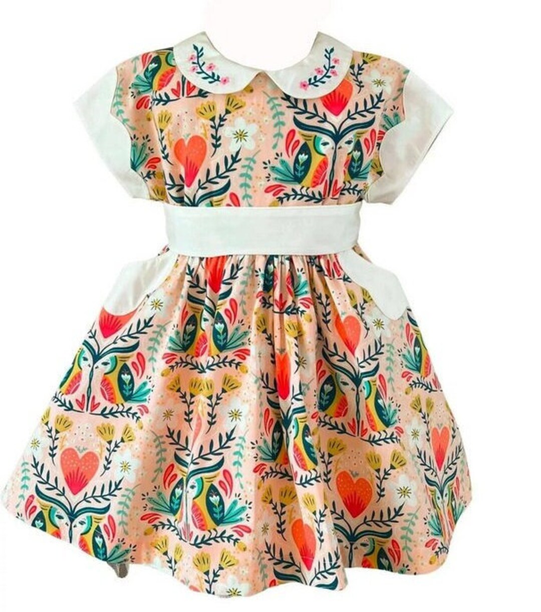 Retro Owl Girls Dress - Floral Peter Pan Collar, Ready to Ship - Etsy