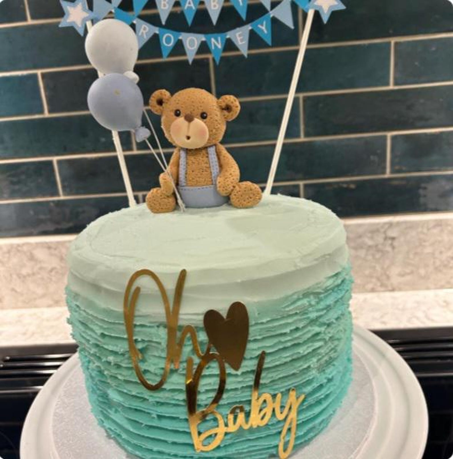 Cake Topper - Personalised. Baby Blue Bunting and Stars. Perfect for a ...