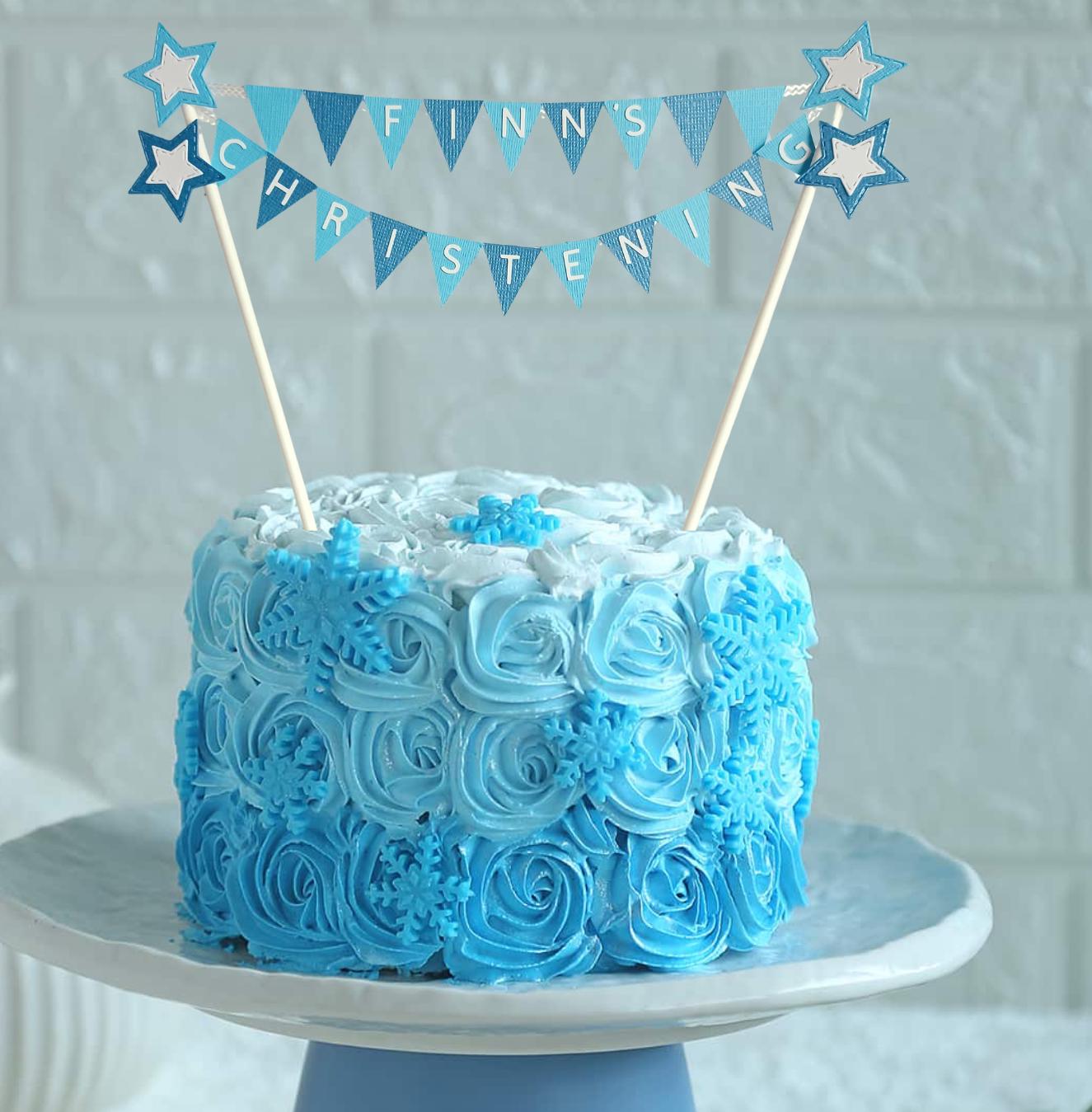 Cake Topper - Personalised. Baby Blue Bunting and Stars. Perfect for a ...