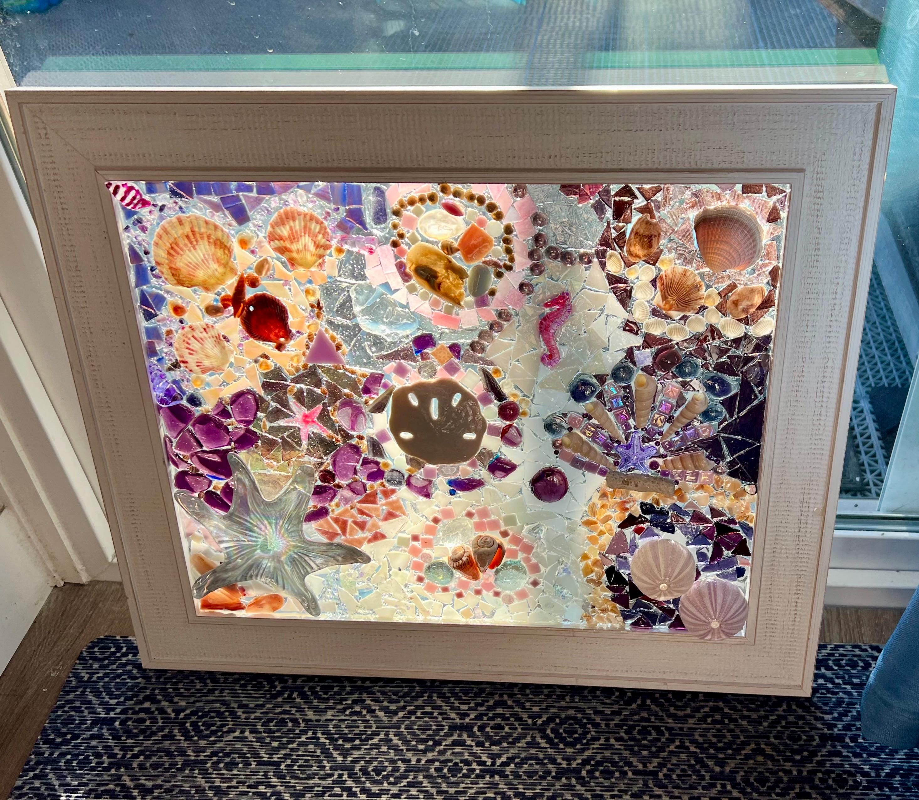 Coastal Stained Glass Collage- Mosaic, Shells, Window Panel, Beach ...