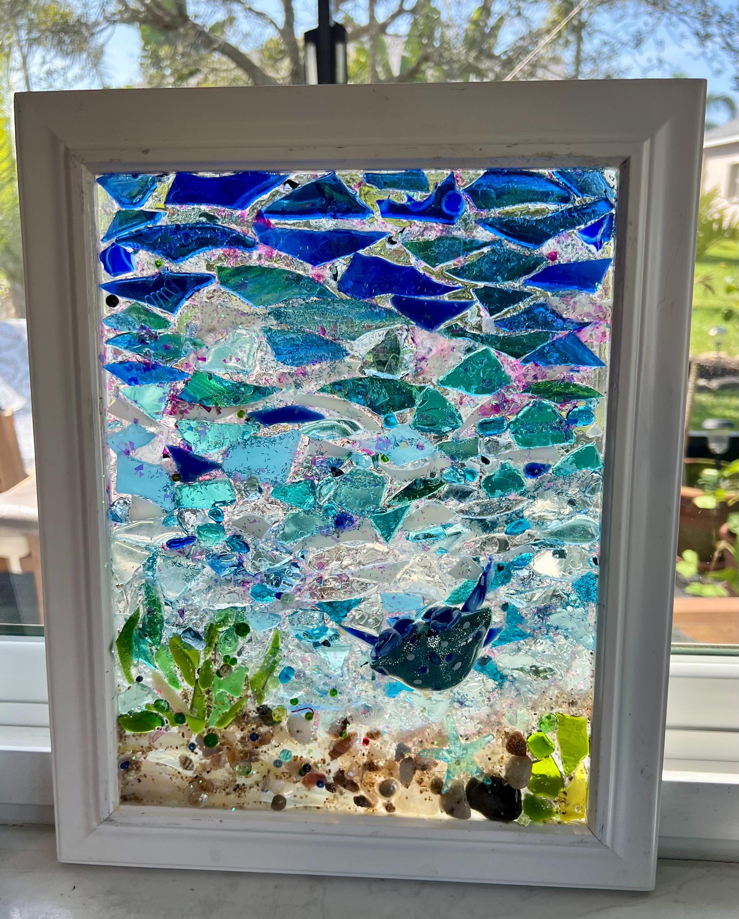 Crab on Beach Glass Window -mosaic, Coastal Window Art , Stained Glass ...