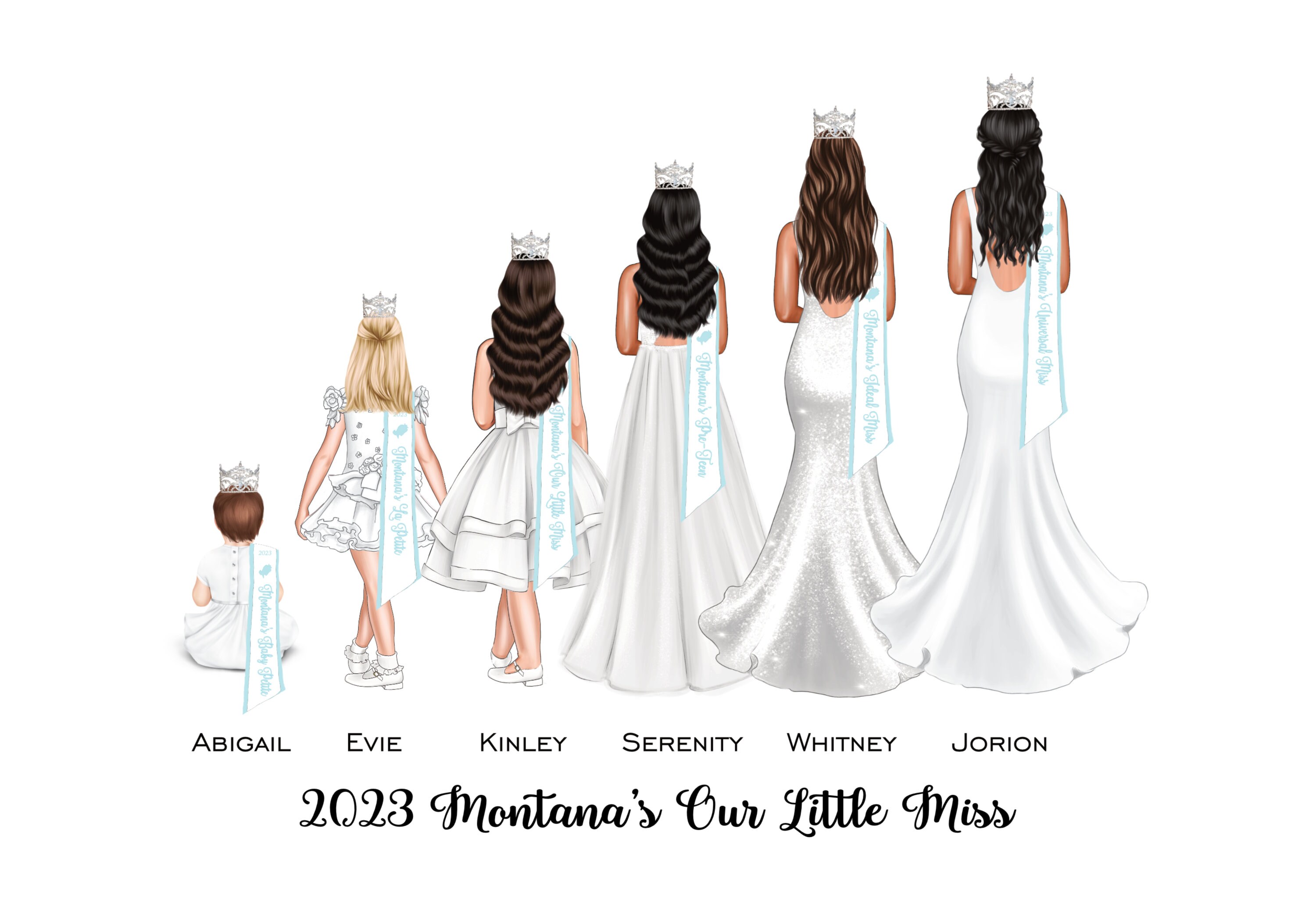 Personalized Pageant Sisters DIGITAL Portrait of Six Girls, Pageant ...