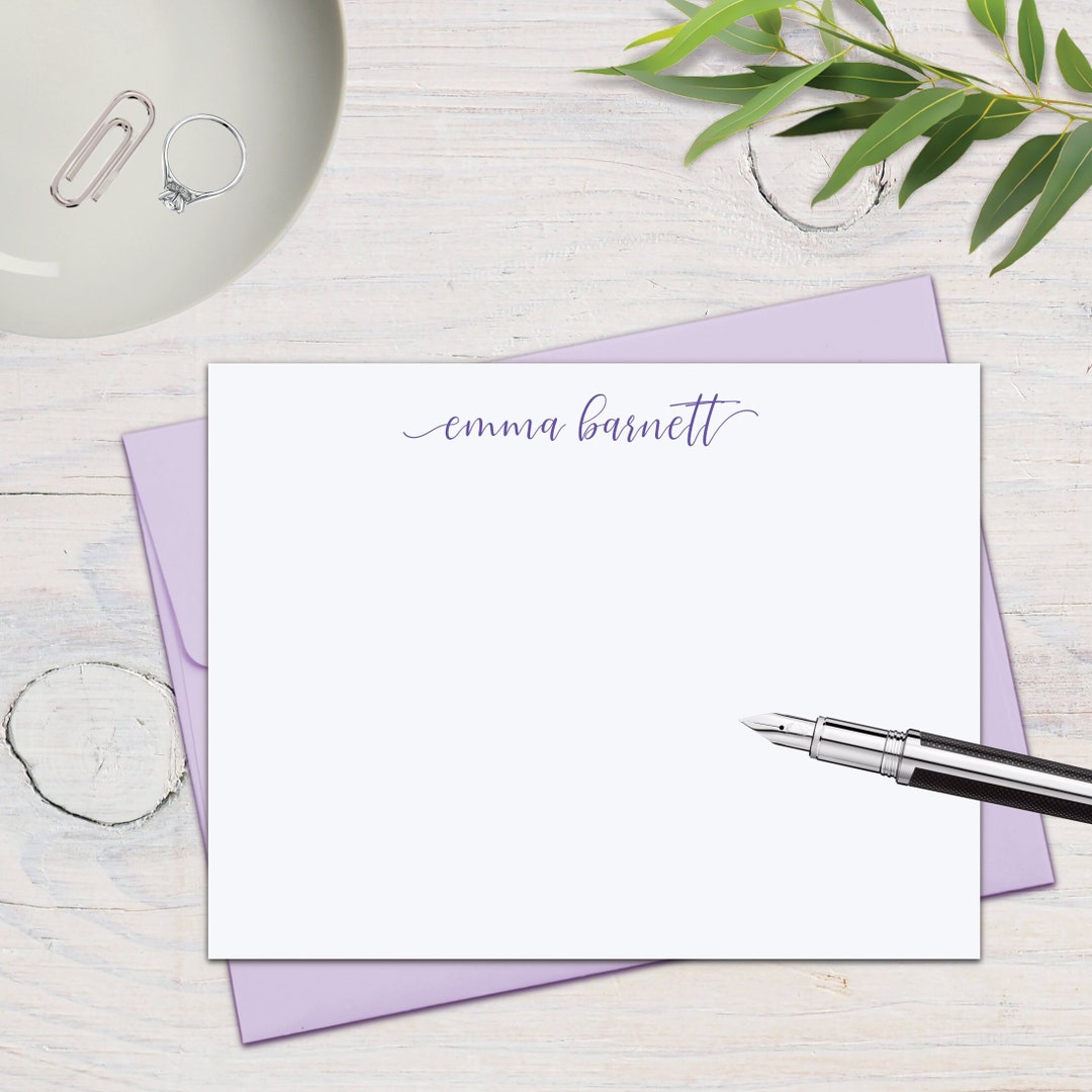 Personalized Cursive Script Notecards | Set of 12 Flat Stationery Note ...