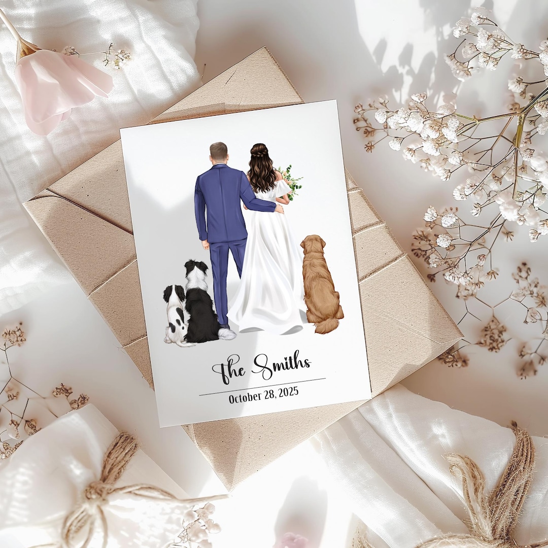 Wedding Custom Dog Bride and Groom Portrait Card 2 or 3 Dogs ...