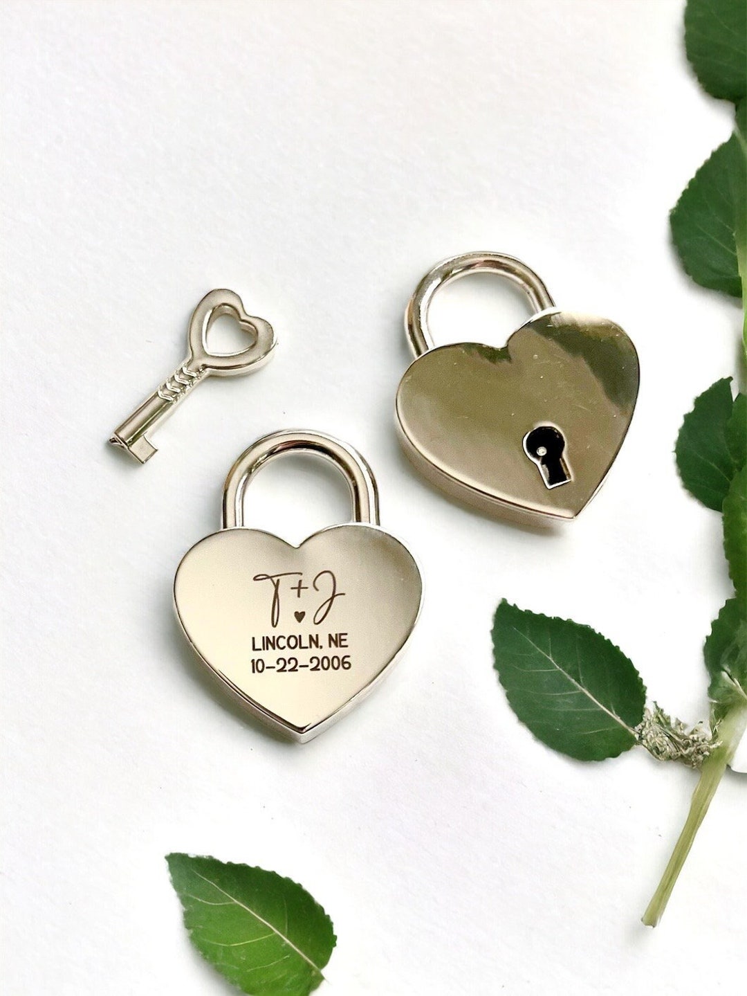 Personalized Engraved Heart Gold Silver or Rose Gold Lock Gold Plated ...