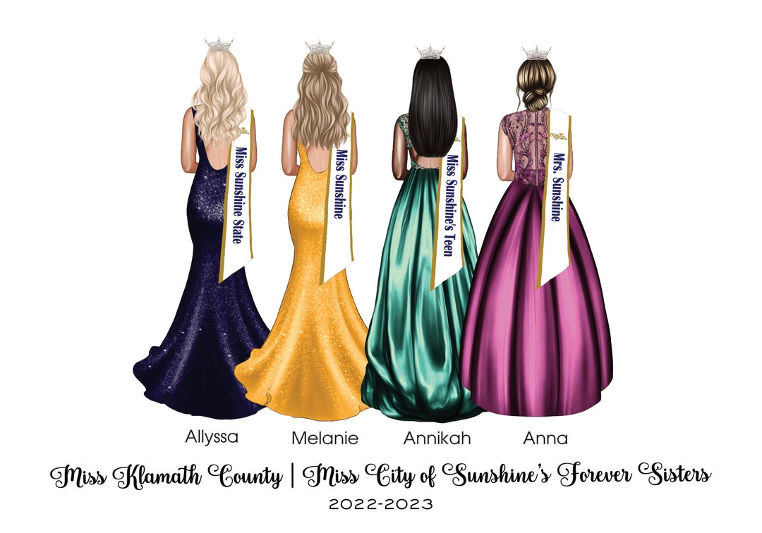Personalized Pageant Sisters DIGITAL Portrait of Four Girls, Pageant ...
