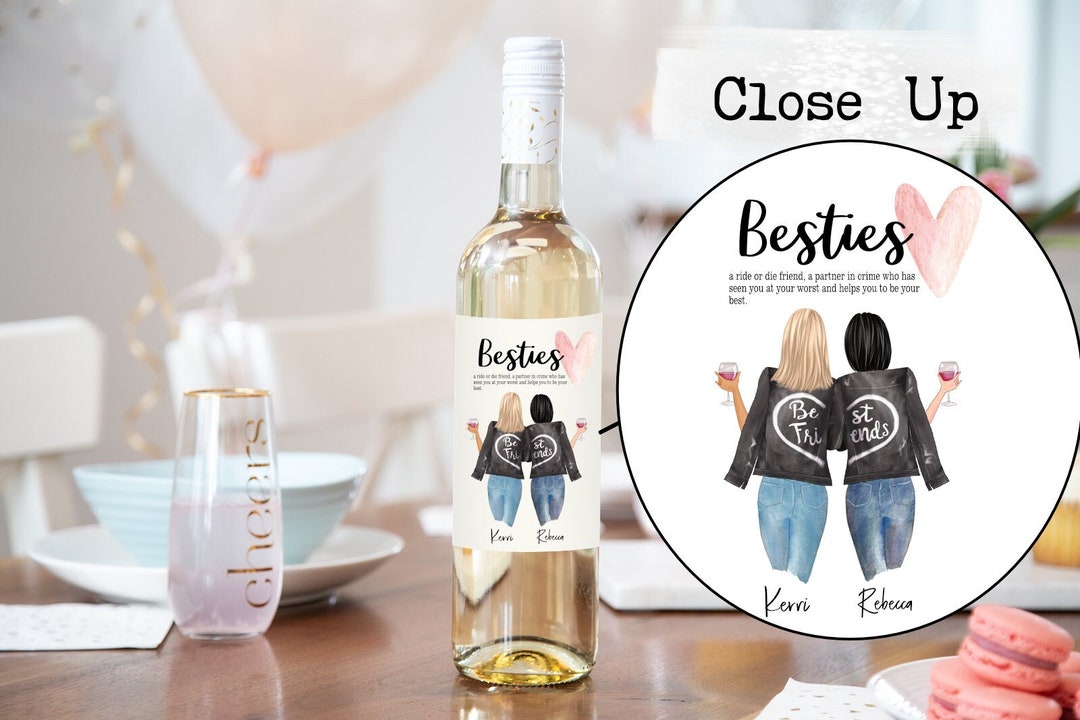 Custom Besties Portrait Wine Bottle Gift Label | Personalized Birthday ...
