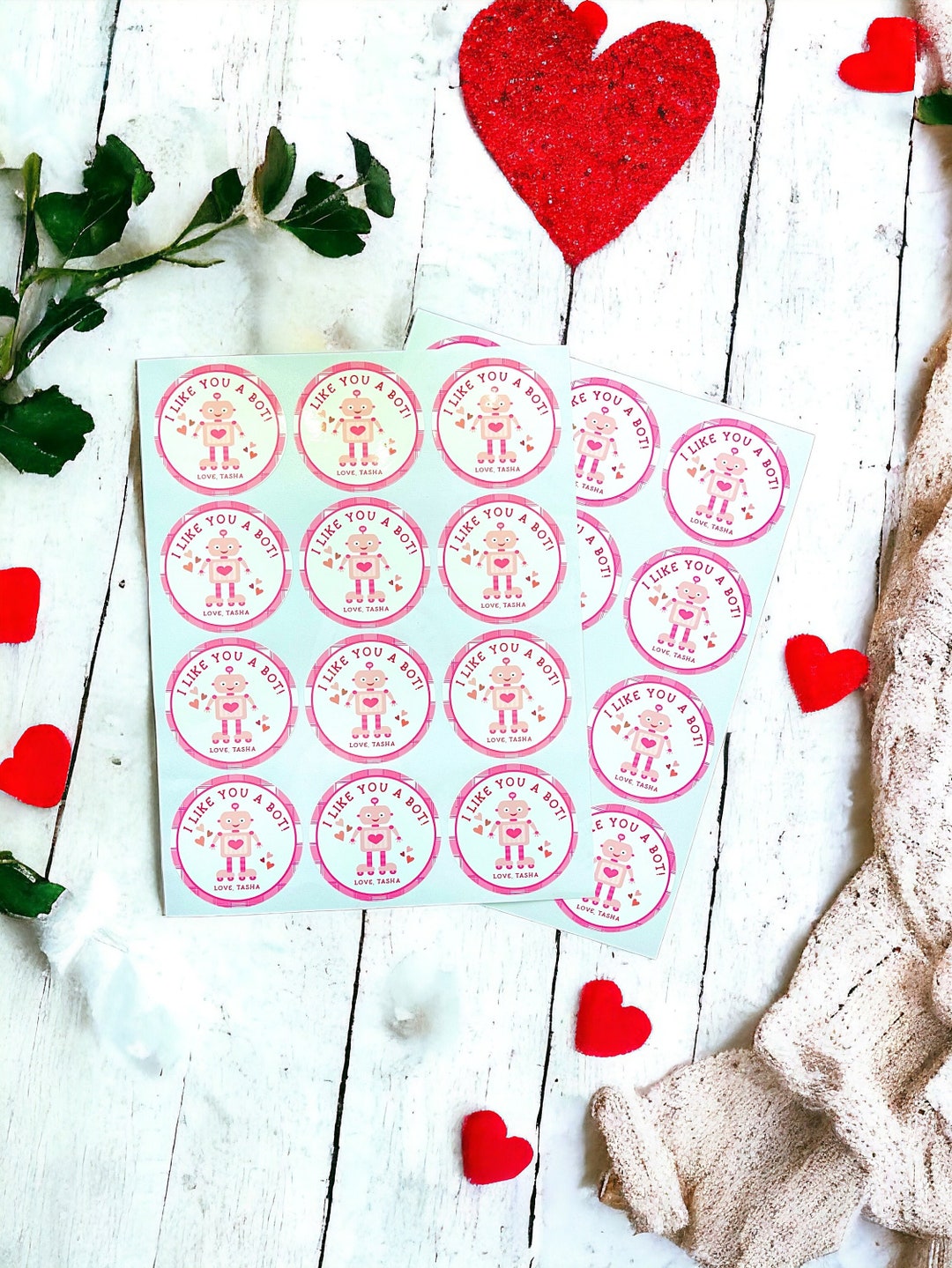 I Like You A Whole Bot Valentine's Day Custom Exchange Stickers for ...