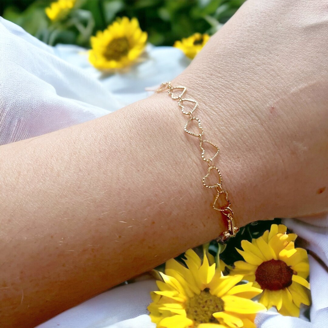 Minimalist Dainty 14K Gold Plated Heart Bracelet Gold Plated Brass ...