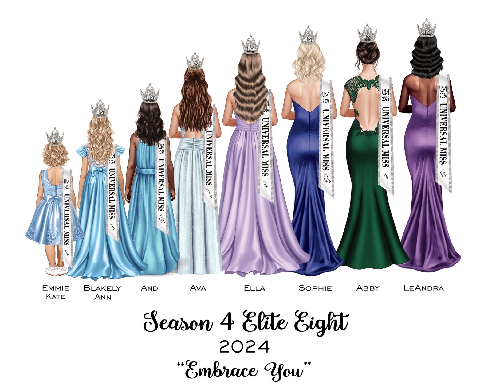 Personalized Pageant Sisters DIGITAL Portrait of Eight Girls, Pageant ...