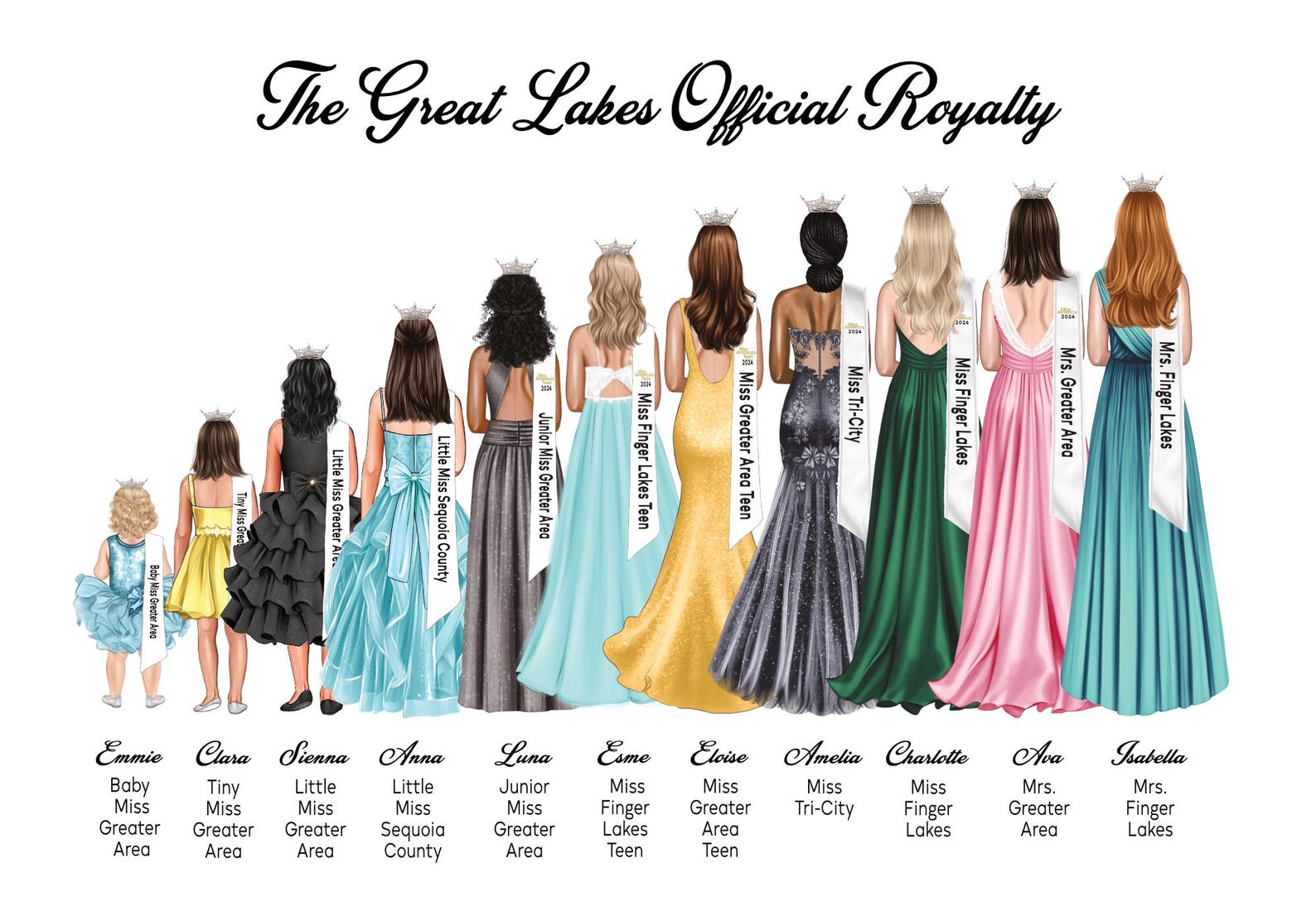 Personalized Pageant Sisters DIGITAL Portrait of Eleven Girls, Pageant ...