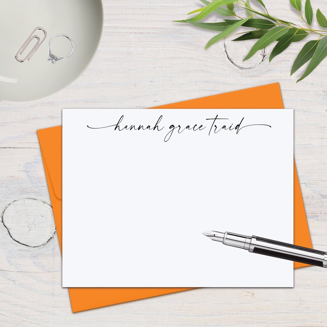 Personalized Script Cards Set of 12 Flat Stationery Note Cards Custom ...