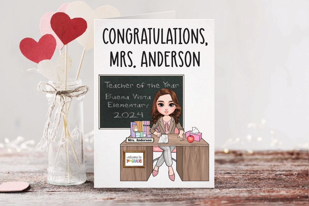 Teacher of the Year Custom Portrait Card | Personalized Teacher Card ...