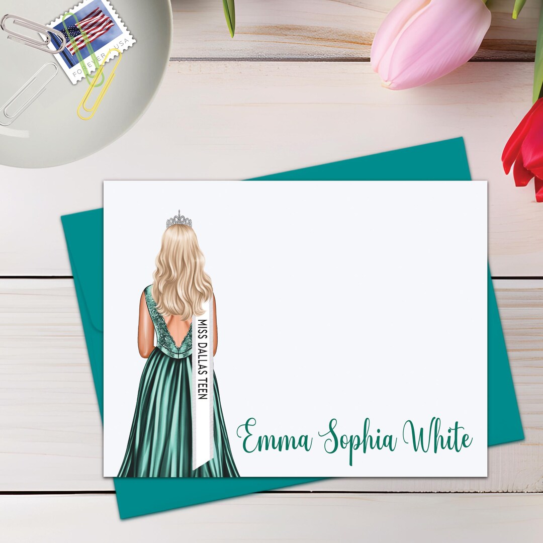 Personalized Pageant Stationary Set of 12 Flat Note Cards | Custom ...