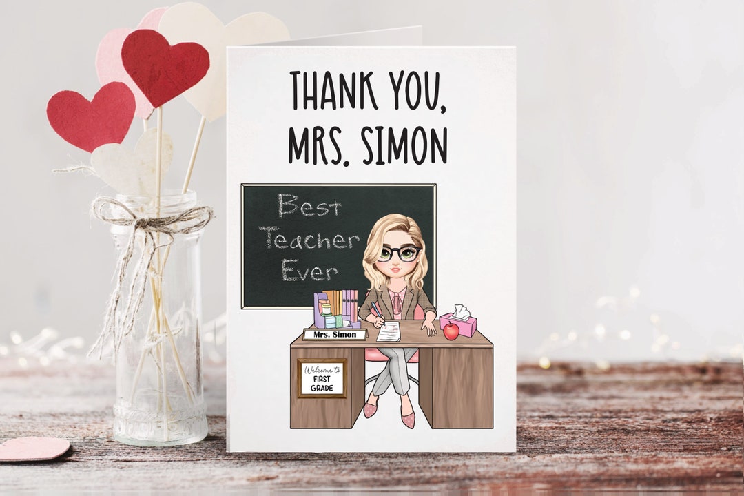 Thank You Teacher Custom Portrait Card | Personalized Teacher Card ...