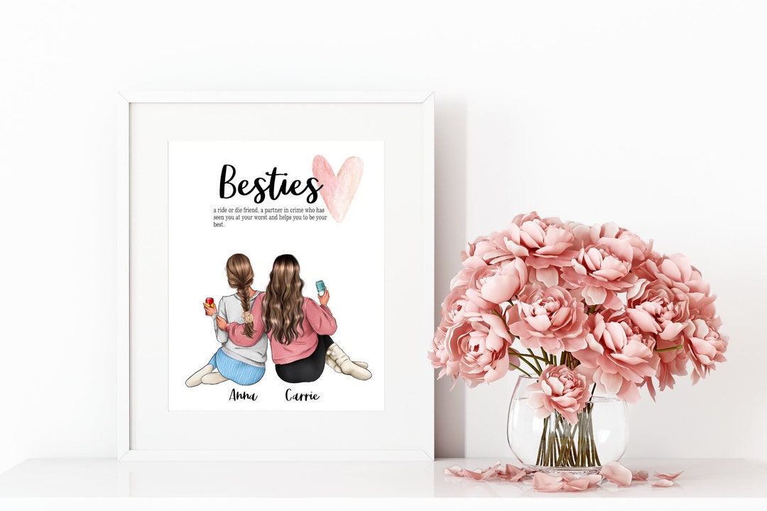 Besties BFF Printed Portrait of Two Girls, Best Friend Printed ...