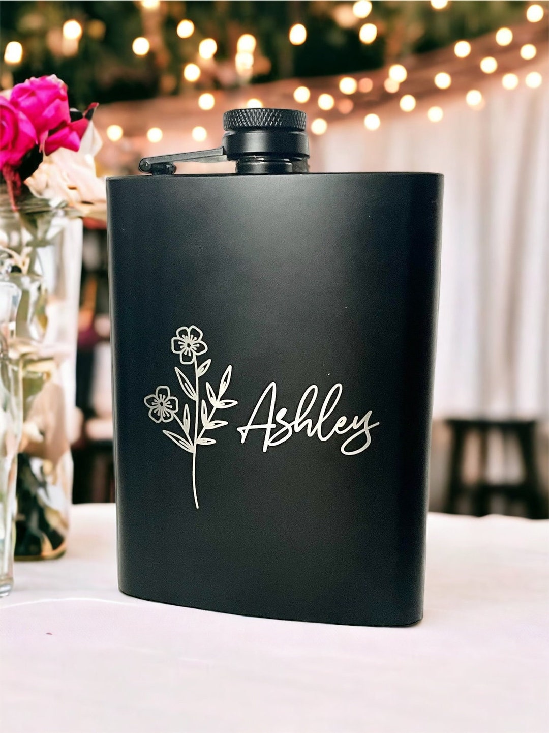 Customized Bridesmaid Black Stainless Flask, Custom Gift for Dad/father ...