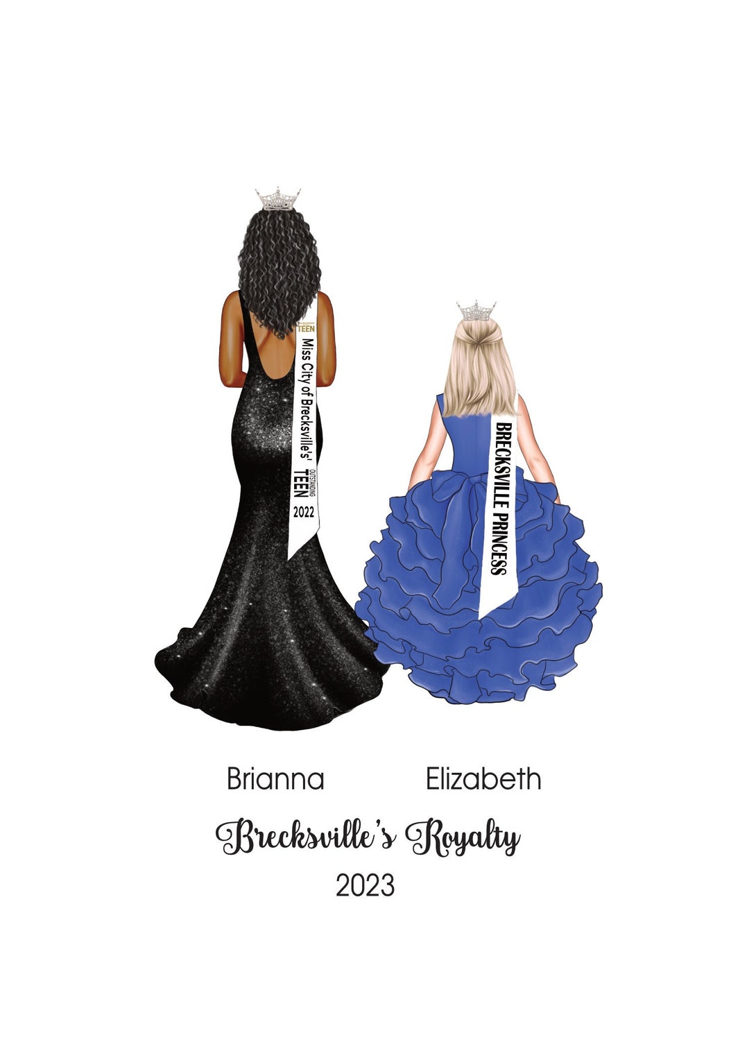Personalized Pageant Sisters DIGITAL Portrait of Two Girls, Pageant ...