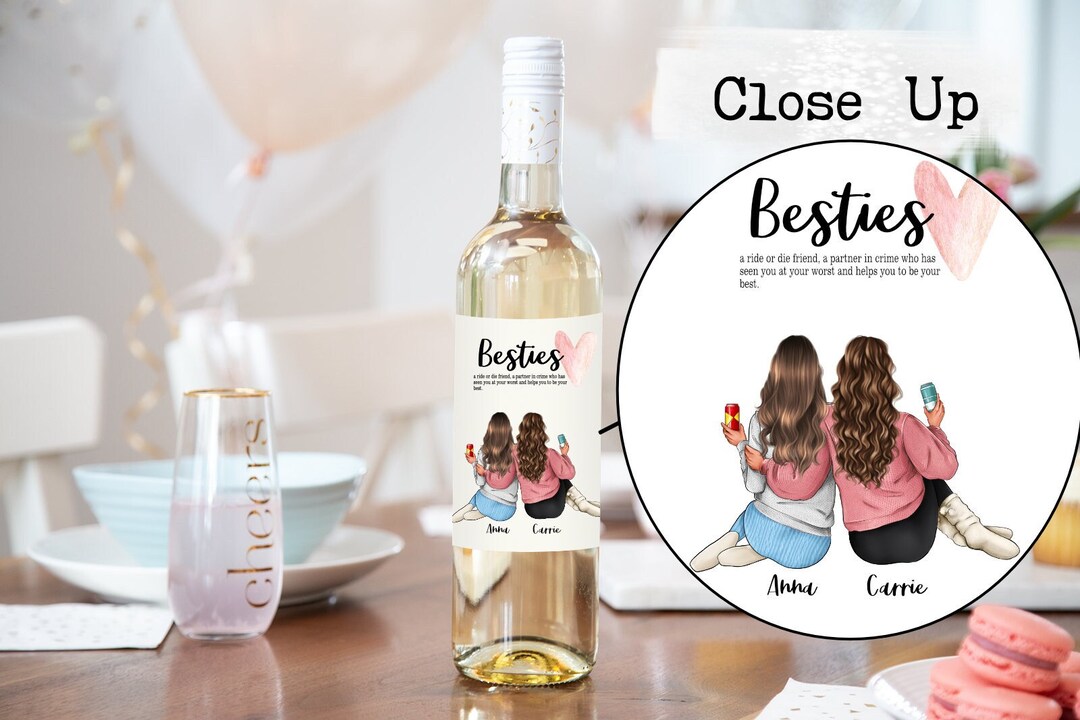 Custom Besties Portrait Wine Bottle Gift Label | Personalized Birthday ...