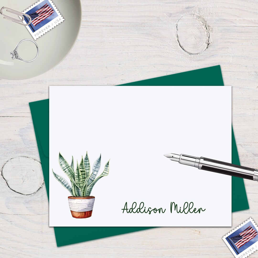 Personalized Houseplant House Plant Script Notecards | Set of 12 Flat ...