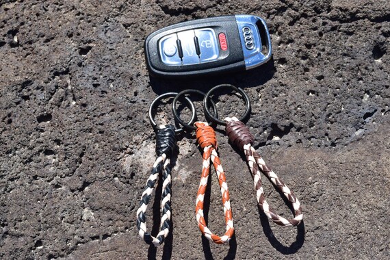 4 Leather Keychain Key Fob Braided Leather Barber Pole | Etsy