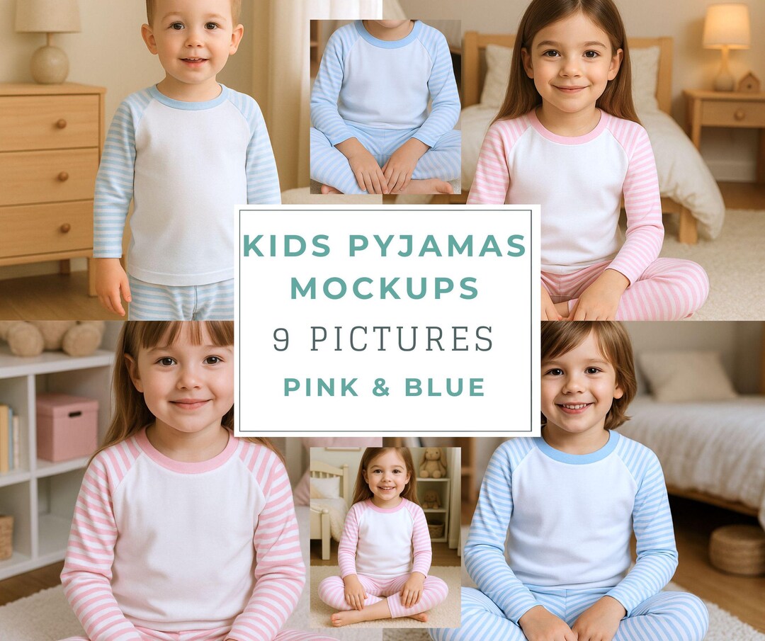 Striped Kids PJ Mockup Set, Baby and Toddler Nightwear Template ...