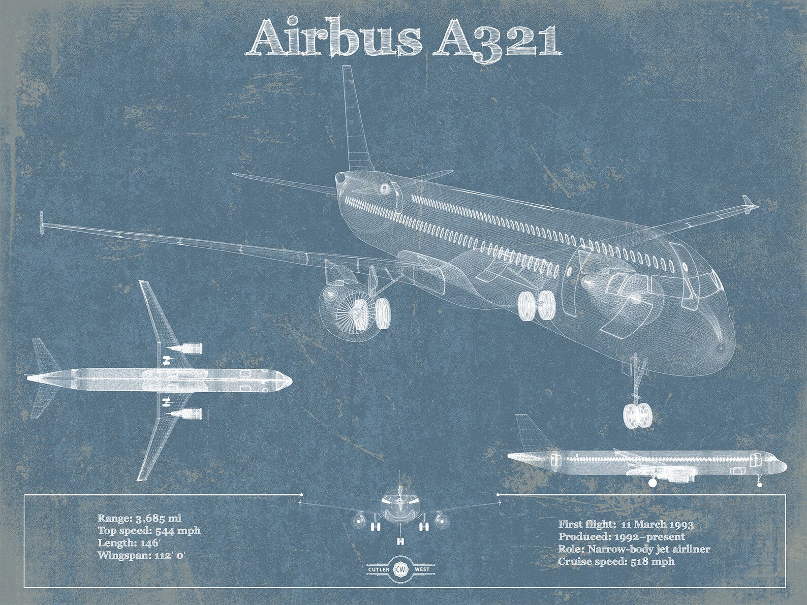 Airbus A321 Vintage Aviation Blueprint Print | Etsy