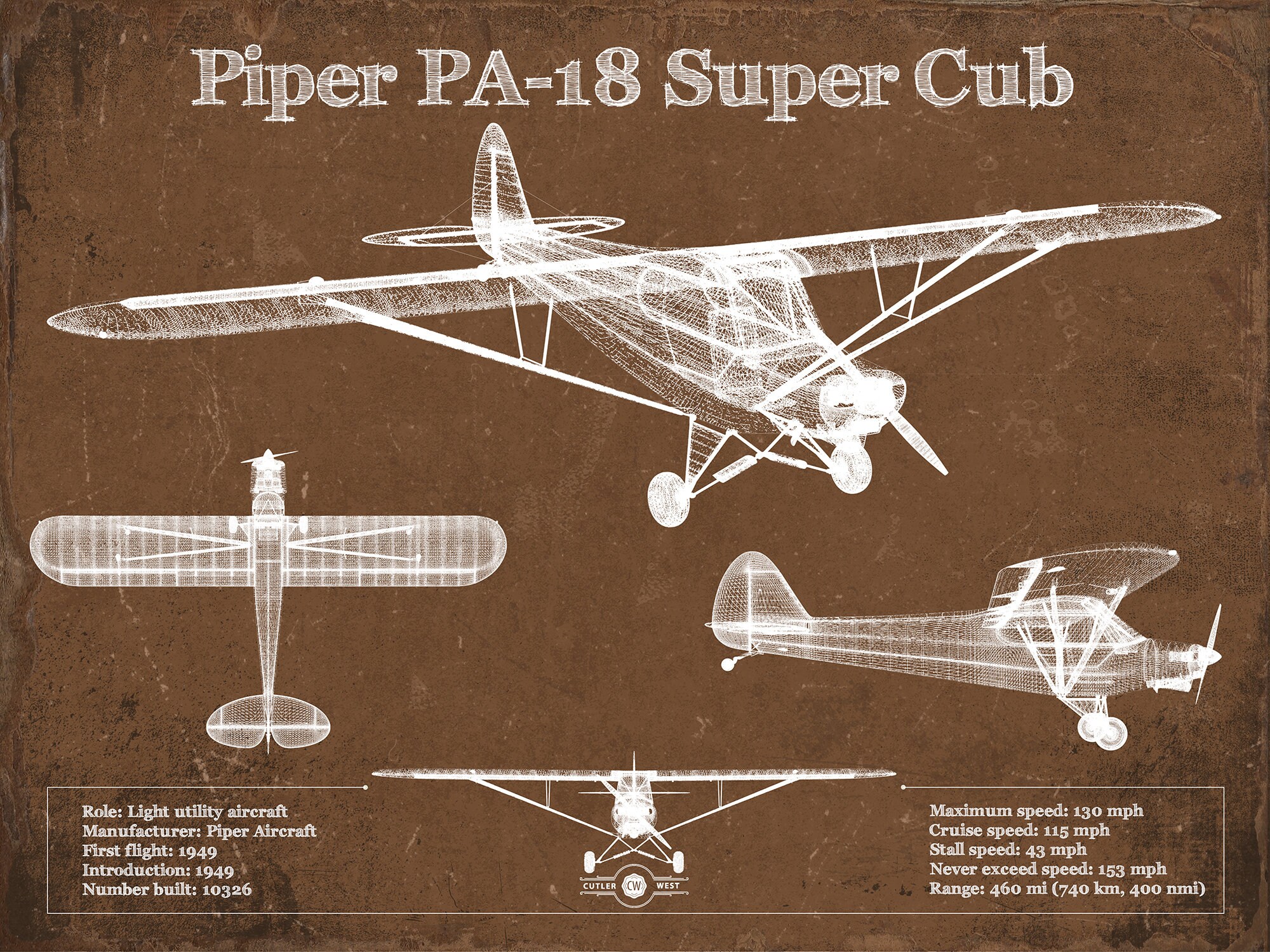 Piper PA-18 Super Cub Original Blueprint Art | Etsy