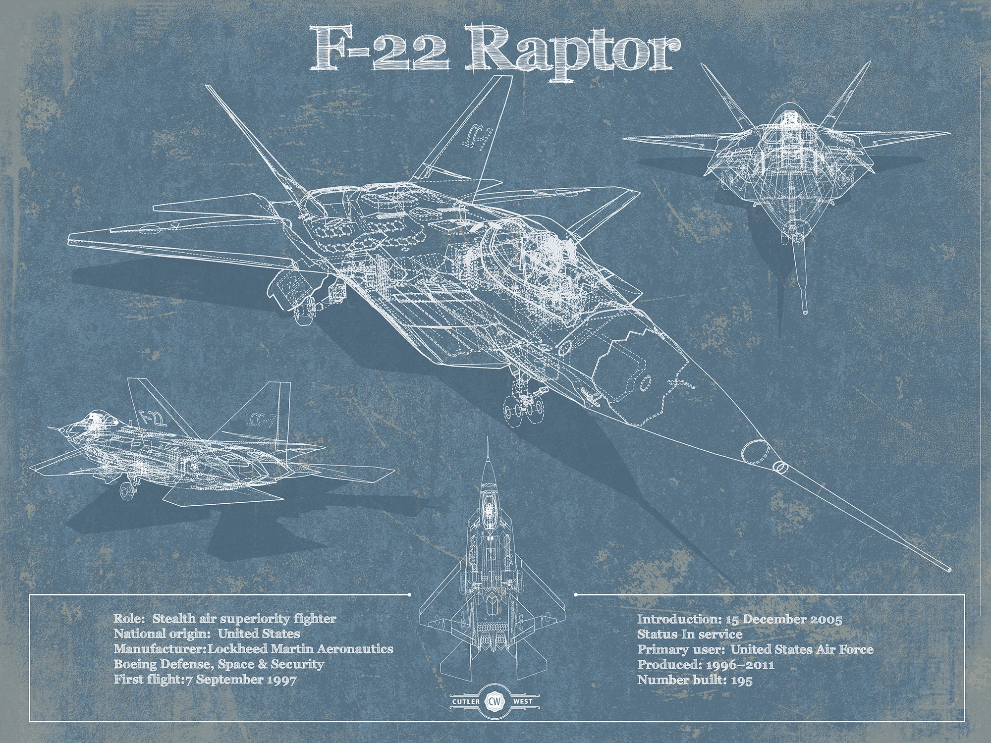 F-22 Raptor Aviation Blueprint Military Print Custom Name | Etsy