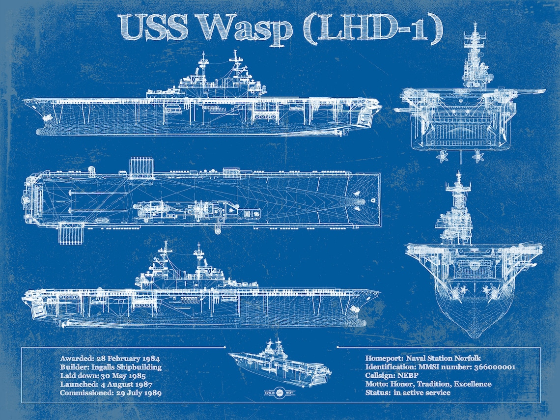 Uss Wasp LHD-1 Portaaviones Blueprint Original Military Wall | Etsy