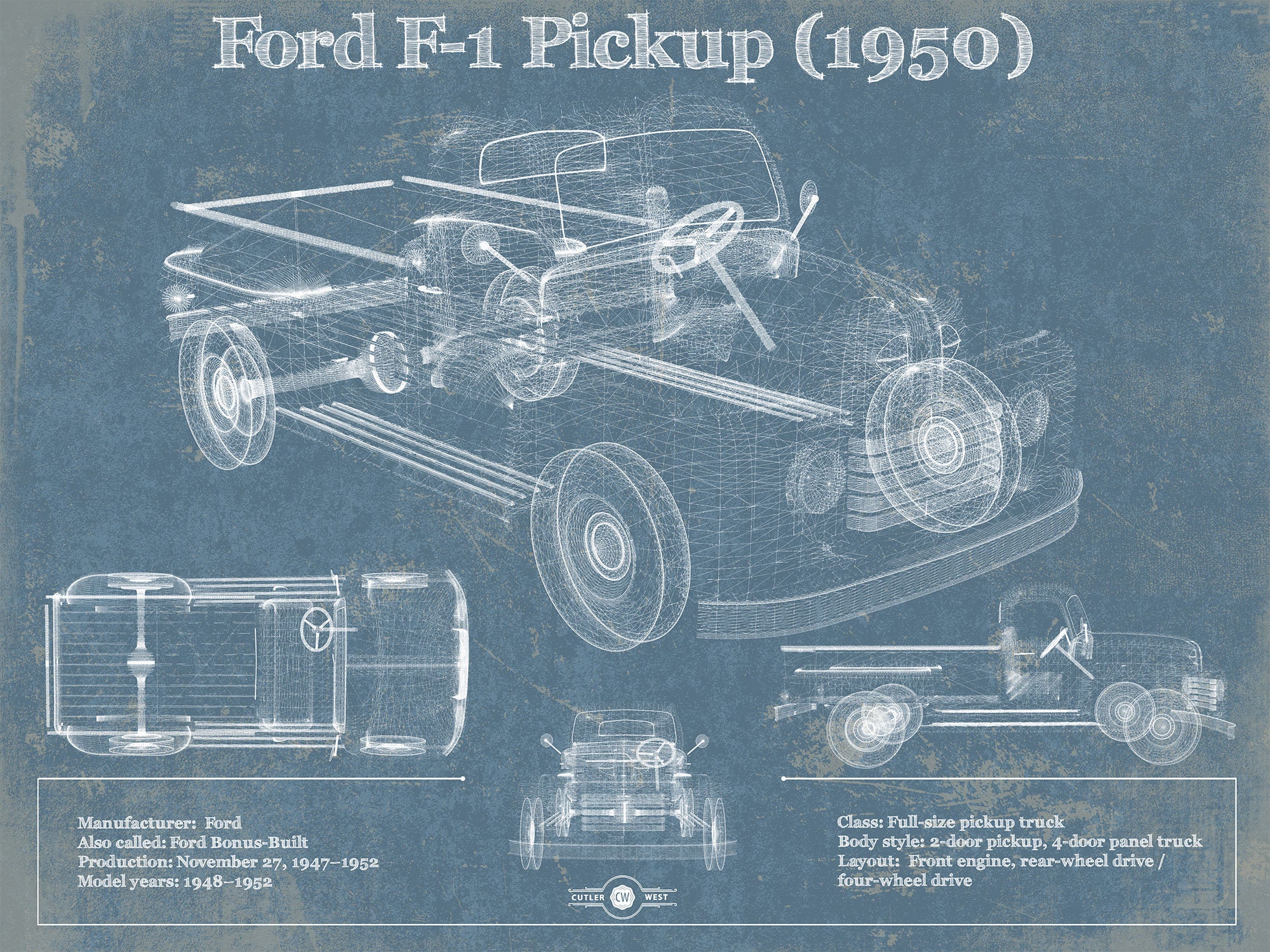 1953 Ford F100 Pickup Truck V3 Blueprints Free Outlines