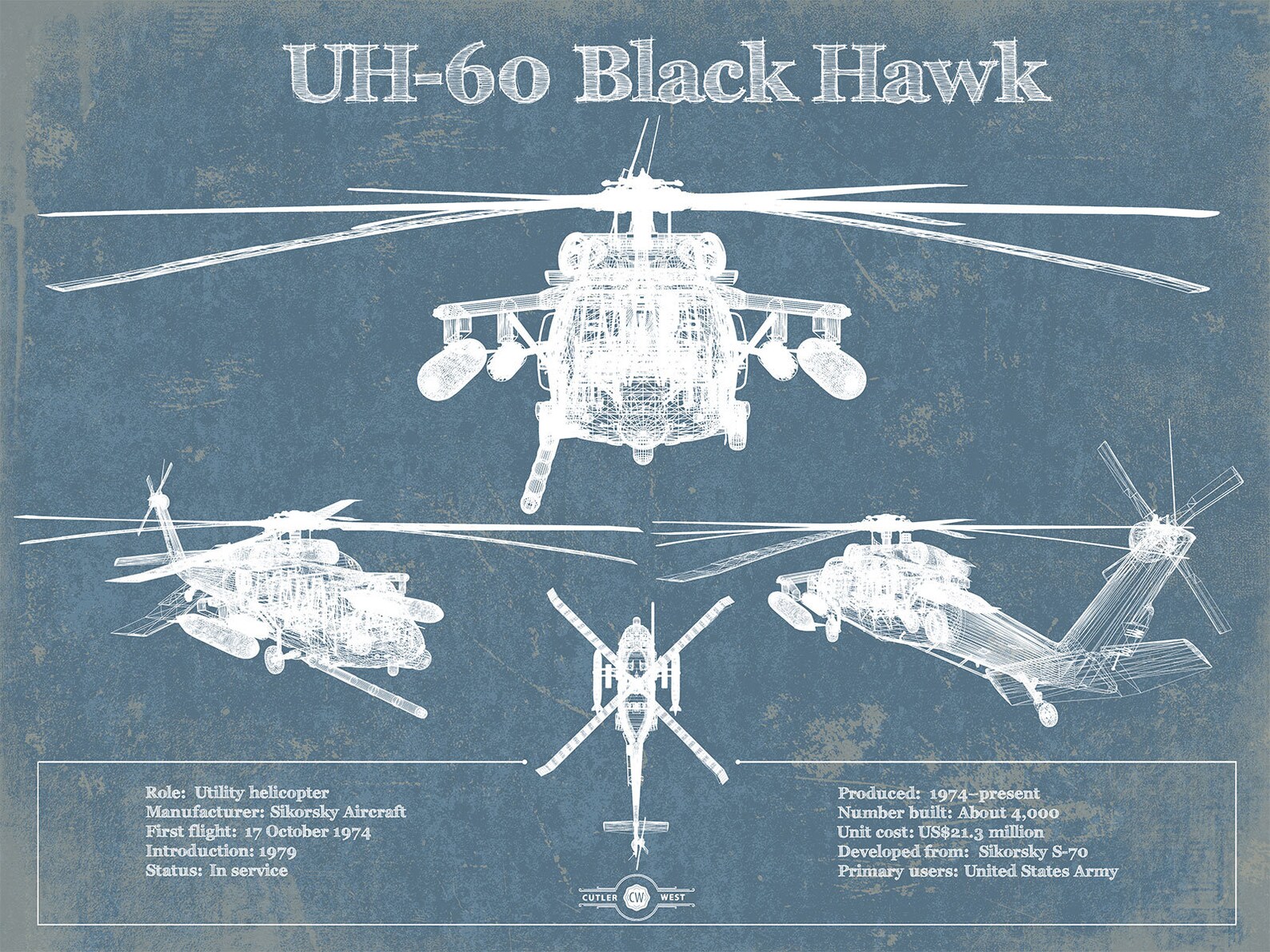 UH-60 Blackhawk Helicopter Vintage Aviation Blueprint Military | Etsy