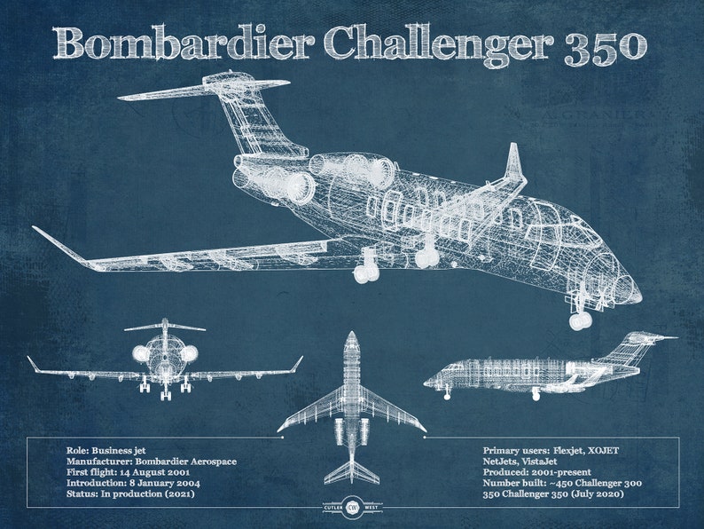 Bombardier Challenger 300/350 Vintage Aviation Blueprint Print | Etsy