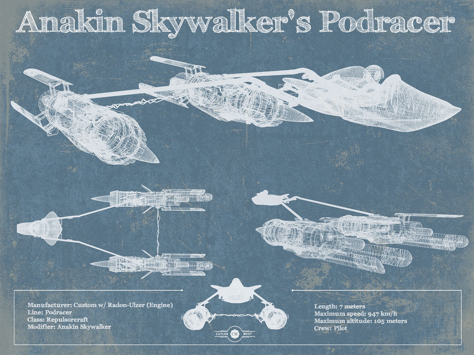 Anakin Skywalker's Podracer Blueprint Vintage Star Wars | Etsy