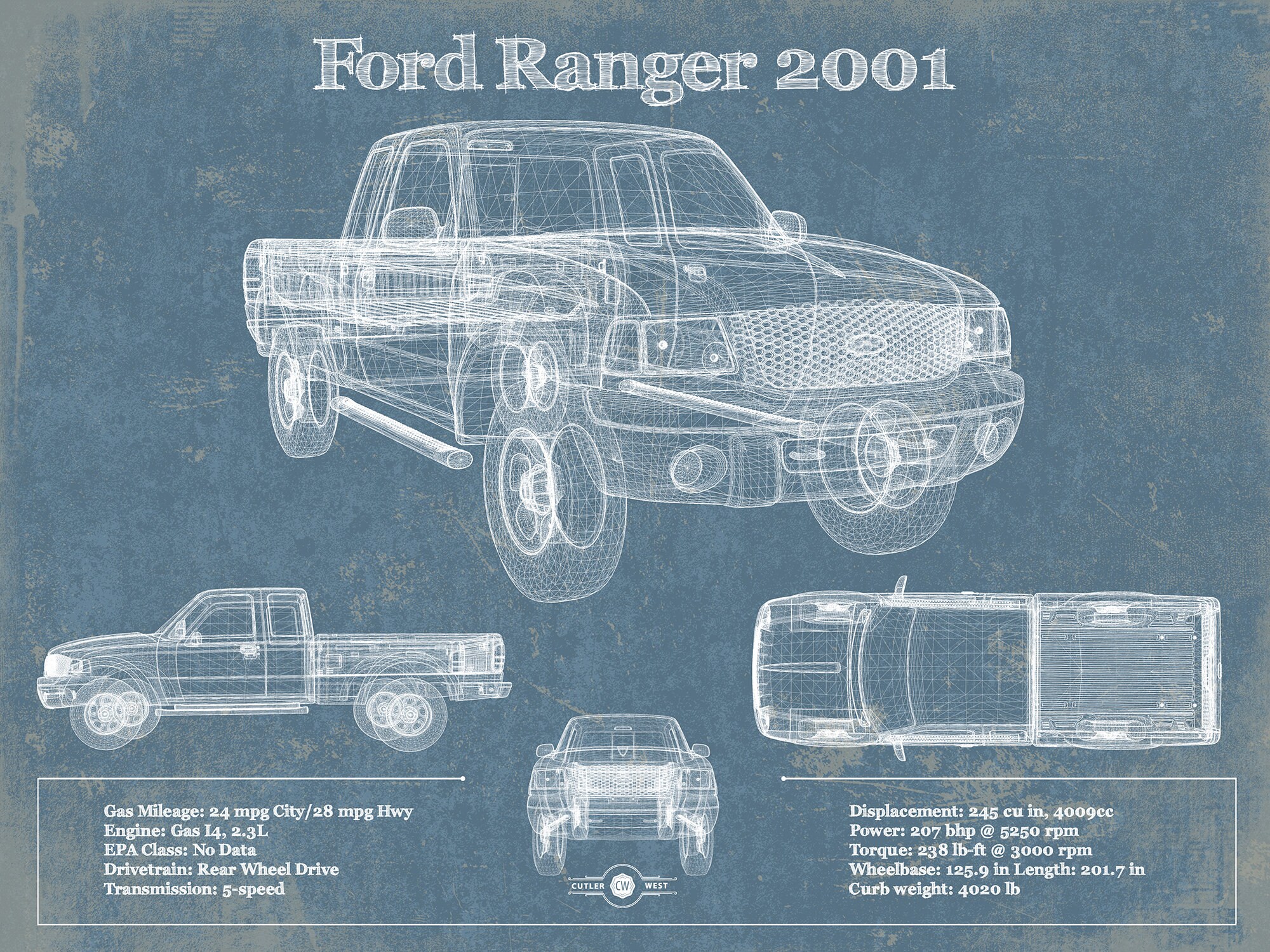 Ford Ranger 2001 Blueprint Vintage Auto Print | Etsy