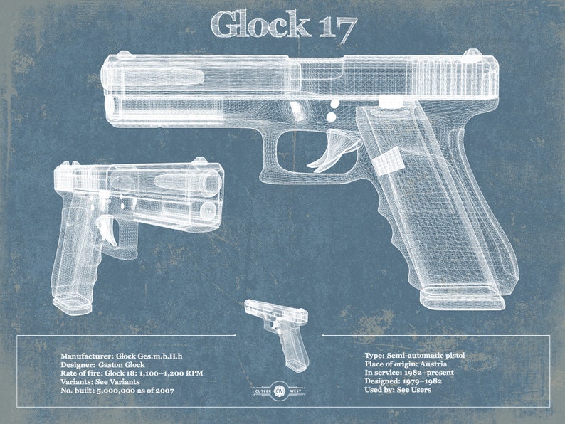 Glock 17 Blueprint Vintage Gun Print | Etsy