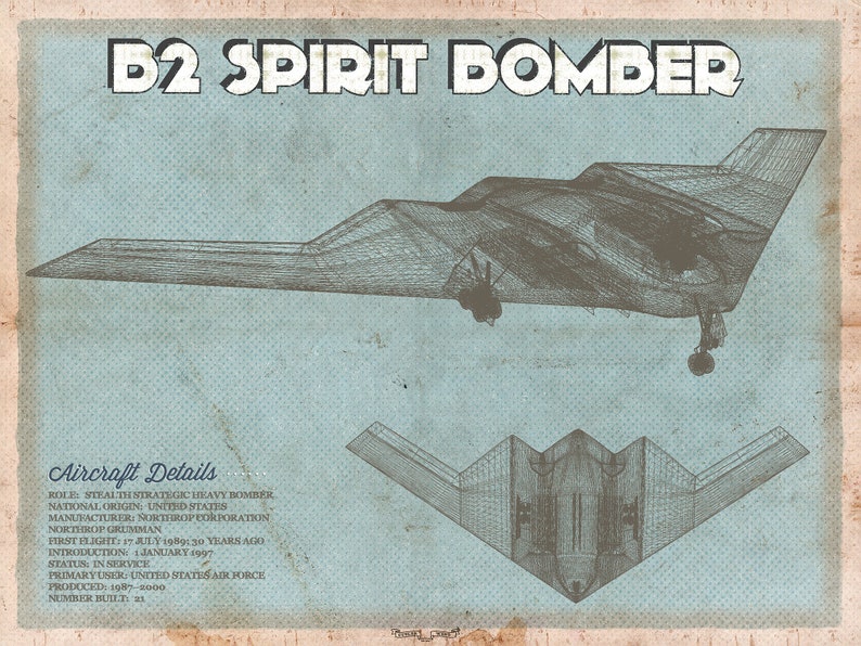 B2 Bomber Vintage Airplane Blueprint Wall Art | Etsy
