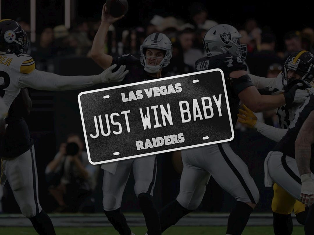 Las Vegas Raiders just Win Baby License Plate Available as Sticker, 6-inch or 12-inch Replica ...