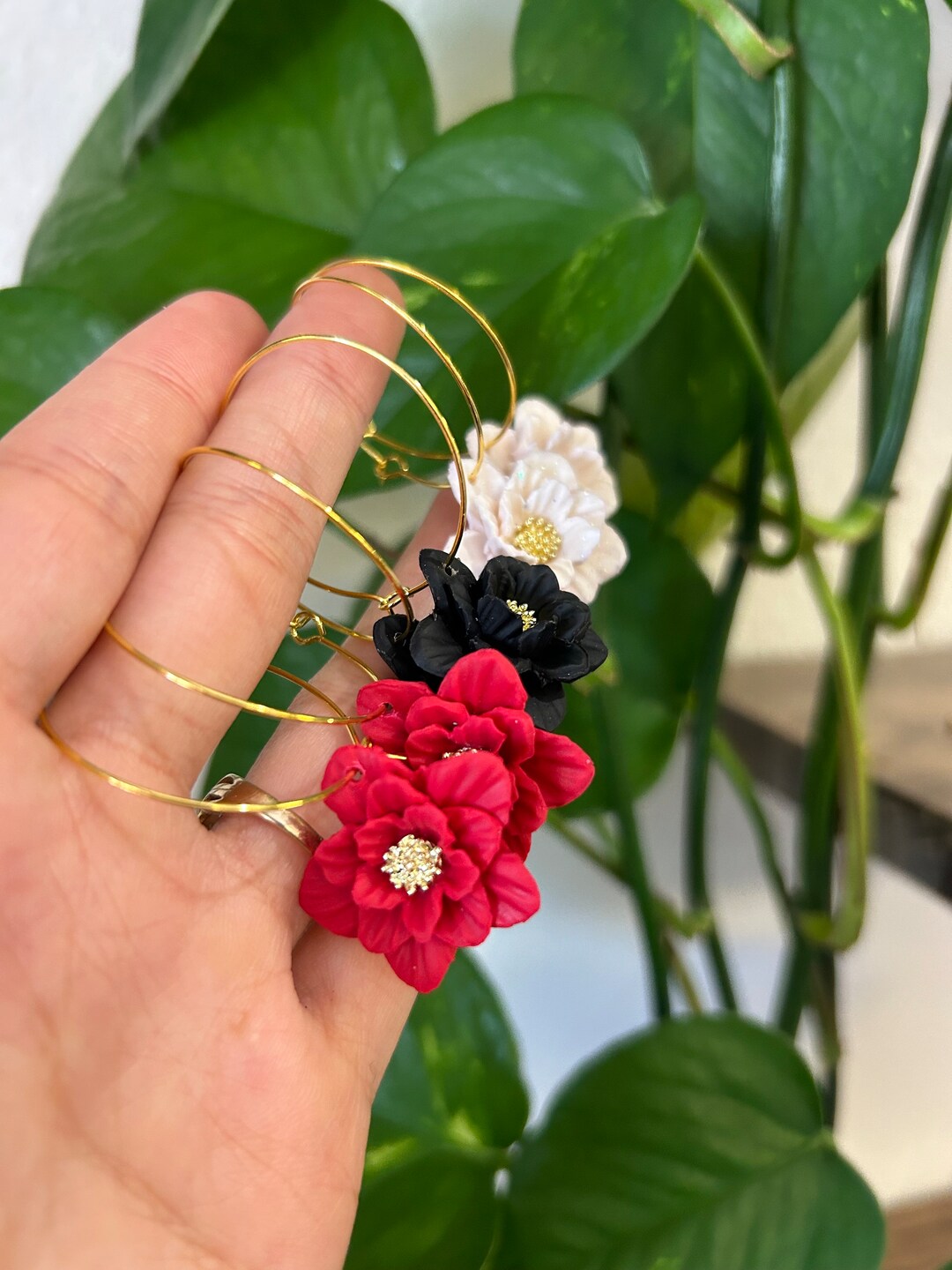 The TRISTAN Earrings - Red Flower Poisenttia Christmas Flower - Polymer ...