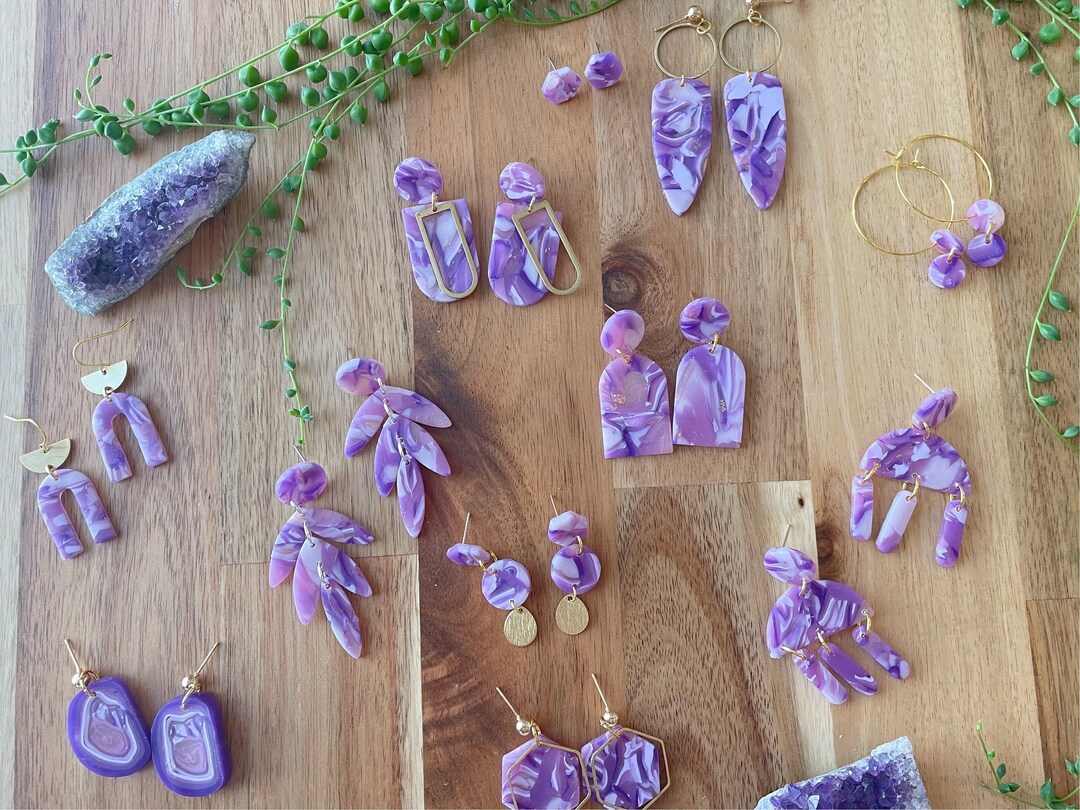 The AMETHYST Collection - Polymer Clay Earrings - Dangle / Brass Charms ...